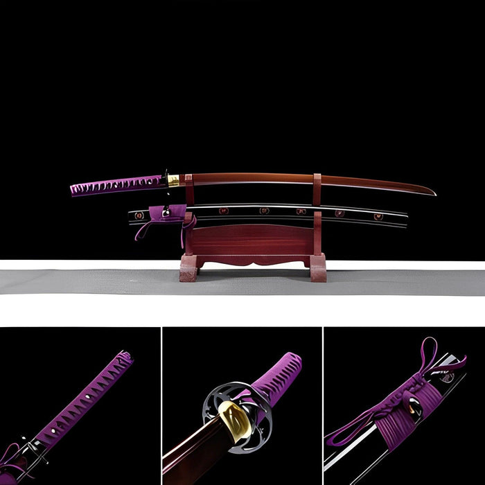 Hand Forged Japanese Samurai Katana Bauhinia 9260 Spring Stee Purple B